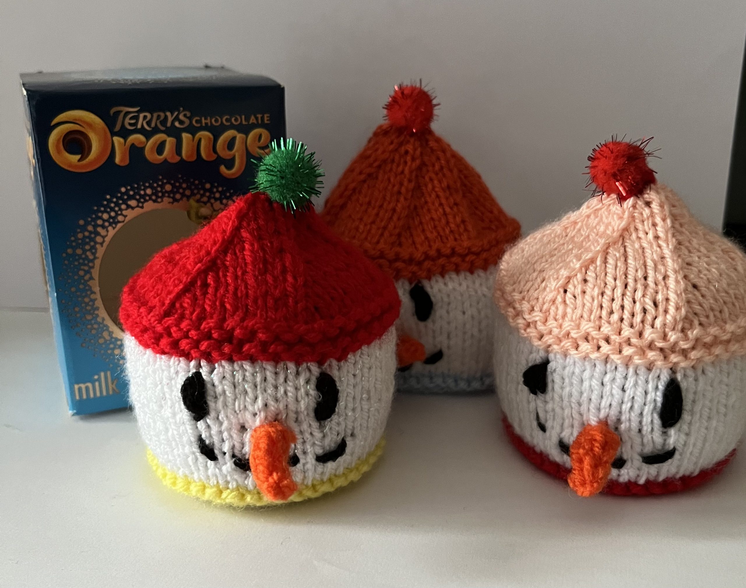 Snowman head Chocolate Orange Cover - Littleknitukcrafts